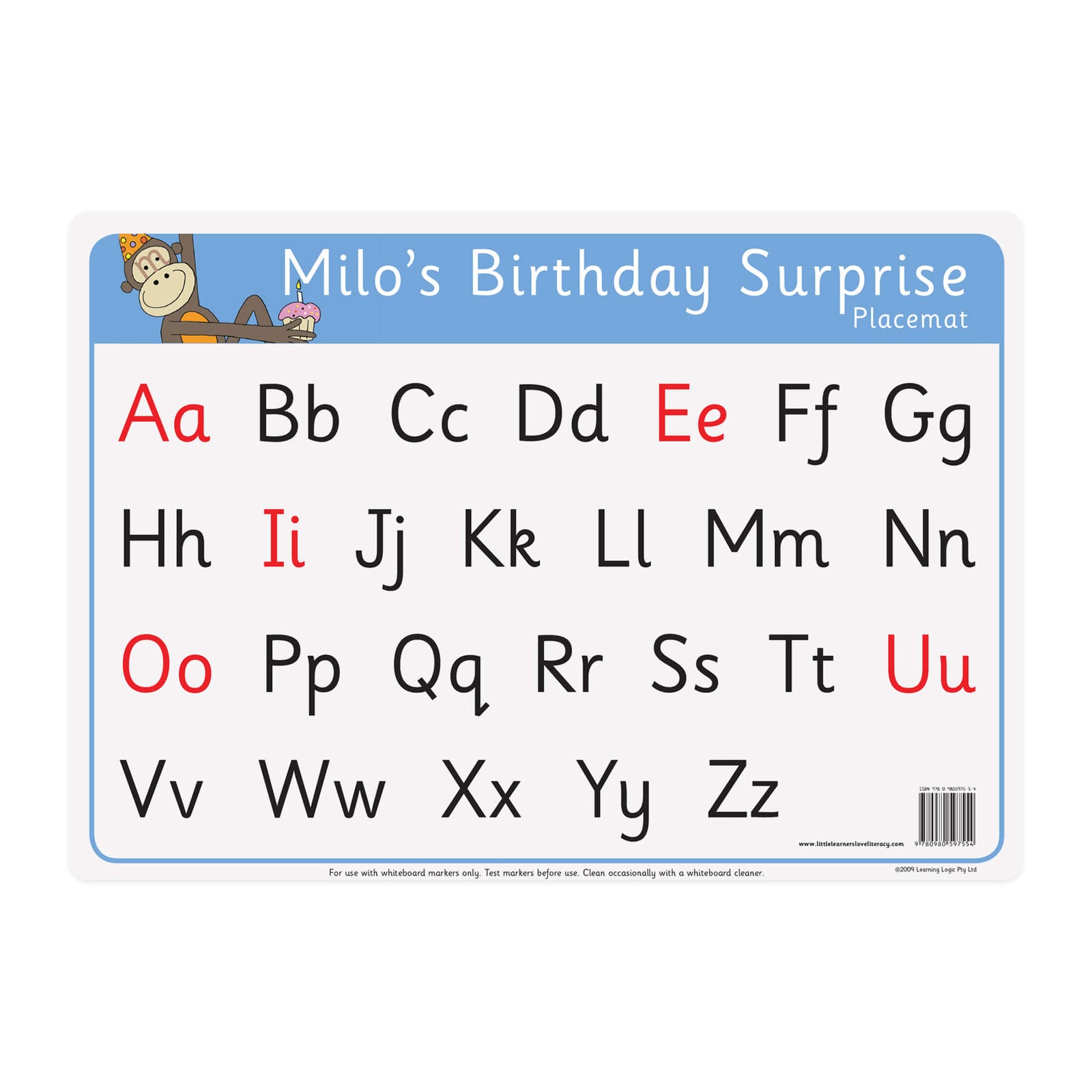 Milo's Birthday Surprise Placemat | Alphabet Placemat